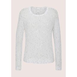 Madeleine Mode Longpullover MADELEINE "Strickpullover Ajourpullover mit Glanzeffekt", Damen, Gr. 48, wei&szlig; (wei&szlig;, silberfarben), Obermaterial: 52% Baumwolle CO. 19% Viskose CV. 15% Polyester PES. 6% metallisierte Fasern MTF. 5% Polyamid PA., Modern, Pullover Longpullover, Dezenter Glanz