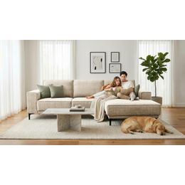 Ecksofa OTTO HOME "Polsterecke Oland, Struktur, Flachgewebe, Luxus-Microfaser, Boucle", grau (light grau), B:280cm H:85cm T:152cm, 100% Polyester, Sofas, Ecksofa, L-Form, 280 cm, Wellenunterfederung, Skandi-Design, Metallf&uuml;&szlig;e