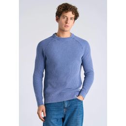 Strickpullover LINDBERGH "Strickpullover Relaxed Fit", Herren, Gr. L, blau, Obermaterial: 60% Baumwolle, 40% Polyester, unifarben, Rundhals, Pullover Strickpullover