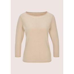 Madeleine Mode Longpullover MADELEINE "Feinstrickpullover Basic-Pullover mit Rollkante", Damen, Gr. 44/46, beige (beige, melange), Obermaterial: 46% Modal CMD. 40% Polyacryl PAN. 14% Polyamid PA., Modern, gerade, U-Boot-Ausschnitt, Pullover Longpullover, Eleganter U-Boot-Ausschnitt