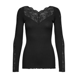 Spitzenshirt rosemunde "Beatha lace longsleeve", Damen, Gr. M, schwarz, Obermaterial: 55% Seide, 45% Baumwolle, Shirts Spitzenshirt, elastisch weiche Vintage-Spitze am Ausschnitt und entlang der &Auml;rmel