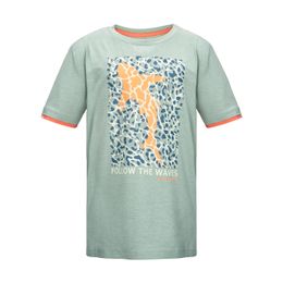 T-Shirt Killtec "KOS 132 BYS TSHRT", Jungen, Gr. 140, hellgr&uuml;n, Obermaterial: 65% Polyester, 30% Baumwolle, 5% Elasthan, Rundhals, Shirts T-Shirt, Cooles Hai-Print T-Shirt, farbige &Auml;rmels&auml;ume, ideal f&uuml;r Sommer
