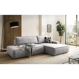 Ecksofa Home Affaire "SHERWOOD, Schlafsofa in L-Form offen (275cm), Cord, Leinenoptik", silber (silbergrau), B:275cm H:85cm T:167cm, 100% Polyester, Sofas, Ecksofa, Schlaffunktion und Bettkasten, Kedernaht, hoher Sitz- & Liegekomfort
