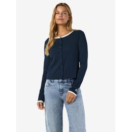 Strickjacke Noisy may "NMJUDY L/S CONTRAST CARDIGAN JRSFWD NOOS", Damen, Gr. L, navy blazer detail:cloud dancer, Strick, Obermaterial: 95% Baumwolle, 5% Elasthan, unifarben, regular fit normal, Rundhals, Strickjacken Strickjacke