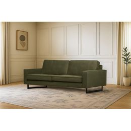 3-Sitzer Home Affaire "Maxi-Ausf&uuml;hrung Pinto, 236 cm, Cord, Chenille, Lederoptik", gr&uuml;n (khaki), B:236cm H:85cm T:97cm, Kunstleder (65% Polyester, 35% Lederfasern);Cord (92% Polyester, 8% Polyamide), Sofas, 3-Sitzer, mit Keder, schwarze Metallf&uuml;&szlig;e, Wellenunterfederung