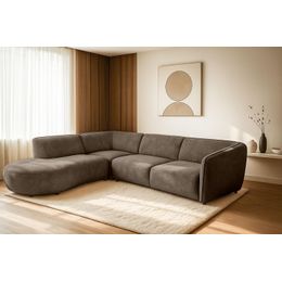 Ecksofa Home Affaire "OSTRUP Rundsofa, L-Form, Naturt&ouml;ne, Boucle", grau (taupe), B:273cm H:73cm T:250cm, 100% Polyester, Sofas, Ecksofa, Breite 273 cm, organische Form mit sanften Rundungen