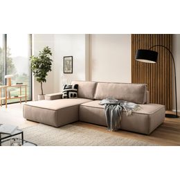 Ecksofa Home Affaire "SHERWOOD, Schlafsofa in L-Form offen (275cm), Cord, Leinenoptik", braun (hellbraun), B:275cm H:85cm T:167cm, 100% Polyester, Sofas, Ecksofa, Schlaffunktion und Bettkasten, Kedernaht, hoher Sitz- & Liegekomfort