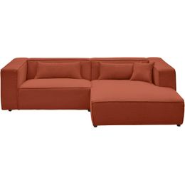 Ecksofa "PIARA mit Kedernaht, Cord, Leinenoptik o. Strukturstoff, Couch, L-Form", kupfer, B:267cm H:66cm T:167cm, 100% Polyester, LeGer Home by Lena Gercke, Sofas, Ecksofa, wahlweise Ottomane rechts/links, schwarze F&uuml;&szlig;e, bequemer Sitzkomfort