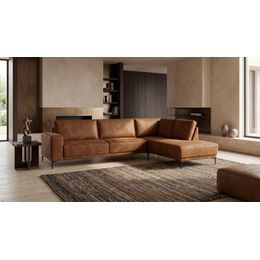 Ecksofa OTTO HOME "OLAND L-Form, B: 289 cm, Skandi-Design", braun (cognac), B:289cm H:85cm T:210cm, Struktur weich (100% Polyester);Luxus-Microfaser (100% Polyester);Webstoff (100% Polyester), Sofas, Ecksofa, Struktur, Flachgewebe, Luxus-Microfaser, Boucle