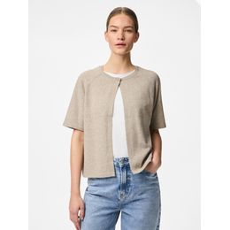 Rundhalspullover Pieces "PCBREE SS O-NECK KNIT CARDIGAN NOOS BC", Damen, Gr. M, crockery detail:melange, Strick, Obermaterial: 80% Polyester, 20% Nylon, meliert, regular fit h&uuml;ftlang, Rundhals, Pullover Rundhalspullover