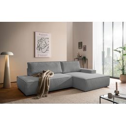 Ecksofa Home Affaire "SHERWOOD, Schlafsofa in L-Form offen (275cm), Cord, Leinenoptik", grau (dunkelgrau), B:275cm H:85cm T:167cm, 100% Polyester, Sofas, Ecksofa, Schlaffunktion und Bettkasten, Kedernaht, hoher Sitz- & Liegekomfort