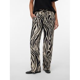 V&eacute;ro Moda Schlupfhose VERO MODA "VMJESMILO HW WIDE PANTS WVN NOOS", Damen, Gr. S, N-Gr, silber lining aop:sina zebra schwarz, Web, Obermaterial: 55% Viskose, 45% Leinen, bedruckt, normal normal, Hosen Schlupfhose, mit Seitentaschen