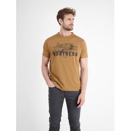 T-Shirt Lerros "Unifarbenes T-Shirt mit Brustprint", Herren, Gr. XL, light coffee, 100% Baumwolle, Rundhals, Shirts T-Shirt