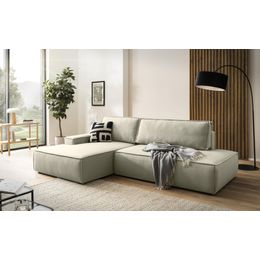 Ecksofa Home Affaire "SHERWOOD, Schlafsofa in L-Form offen (275cm), Cord, Leinenoptik", gr&uuml;n (hellgr&uuml;n), B:275cm H:85cm T:167cm, 100% Polyester, Sofas, Ecksofa, Schlaffunktion und Bettkasten, Kedernaht, hoher Sitz- & Liegekomfort