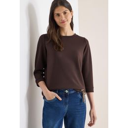 3/4-Arm-Shirt Cecil, Damen, Gr. S (38), macchiato braun, Jersey, Obermaterial: 48% Polyester, 48% Viskose, 4% Elasthan, unifarben, bequem h&uuml;ftlang, U-Boot-Ausschnitt, breiter Bund, Shirts 3/4-Arm-Shirt, mit Kordelzug am Saum