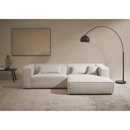 Ecksofa "PIARA mit Kedernaht, Cord, Leinenoptik o. Strukturstoff, Couch, L-Form", beige (hellbeige), B:267cm H:66cm T:167cm, 100% Polyester, LeGer Home by Lena Gercke, Sofas, Ecksofa, wahlweise Ottomane rechts/links, schwarze F&uuml;&szlig;e, bequemer Sitzkomfort