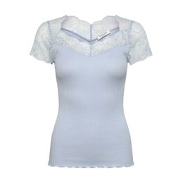Spitzenshirt rosemunde "Beatha Lace Capsleeve T-Shirt", Damen, Gr. XL, jeansblau, Feinstrick, Obermaterial: 55% Seide, 45% Baumwolle, durchscheinend, gebl&uuml;mt, unifarben, eng h&uuml;ftbedeckend, V-Ausschnitt, Spitze, Shirts Spitzenshirt, wundersch&ouml;ne elastisch weiche Vintage-Spitze an Ausschnitt und &Auml;rmeln