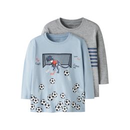 Langarmshirt name it "NMMVILASSE 2P LS NREG TOP", Jungen, Gr. 110, blau fog pack:grau melange, Jersey, Obermaterial: 100% Baumwolle, bedruckt, meliert, unifarben, Basic, Rundhals, Shirts Langarmshirt