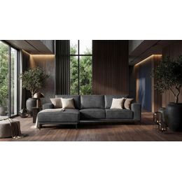Ecksofa OTTO HOME "Polsterecke Oland, Struktur, Flachgewebe, Luxus-Microfaser, Boucle", grau (anthrazit), B:280cm H:85cm T:152cm, Struktur weich (100% Polyester);Luxus-Microfaser (100% Polyester);Webstoff (100% Polyester), Sofas, Ecksofa, L-Form, 280 cm, Wellenunterfederung, Skandi-Design, Metallf&uuml;&szlig;e