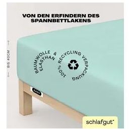 Spannbettlaken Schlafgut "EASY Jersey Elasthan Boxspring", blau (petrol light), 1 Stk., Jersey, 140-160x200-220 40cm, Jersey, Obermaterial: 95% Baumwolle, 5% Elasthan, Bettlaken, Spannbettlaken, MADE IN GREEN by OEKO-TEX