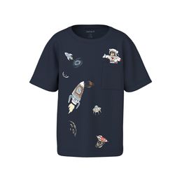 T-Shirt name it "NMMVILIAN SS NREG TOP", Jungen, Gr. 92, navy blazer print:space bear, Jersey, Obermaterial: 100% Baumwolle, bedruckt, unifarben, normal normal, Rundhals, Shirts T-Shirt