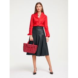 Langarmbluse Heine, Damen, Gr. 36, rot, 97% Baumwolle, 3% Elasthan, unifarben, V-Ausschnitt, Blusen Langarmbluse