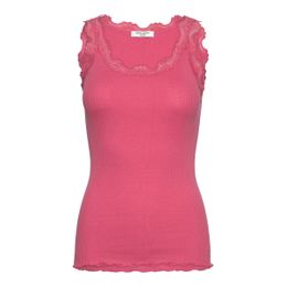 Spitzentop rosemunde "Babette Silk Top", Damen, Gr. M, himbeere, Feinstrick, Obermaterial: 70% Seide, 30% Baumwolle, k&ouml;rpernah h&uuml;ftbedeckend, Rundhals, Tops Spitzentop, Vintage-Spitzenbesatz, mit Rundhalsausschnitt, hoher Seidenanteil