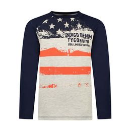 Tygo & Vito Longsleeve "USA Flag" in Grau/ Orange/ Dunkelblau - 52% | Gr&ouml;&szlig;e 122/128 | Kinder-longsleeves