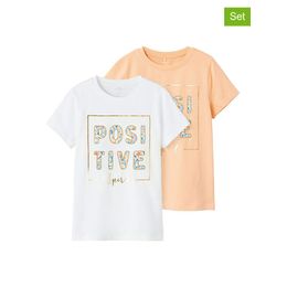 name it 2er-Set: Shirts in Orange/ Wei&szlig; - 44% | Gr&ouml;&szlig;e 116 | Kinder-oberteile