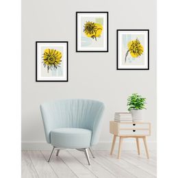 queence Bild &raquo;Set Sunflower&laquo; Abstrakt Blumen Figuren Kunst Pflanzen Pflanzenbilder 1 Stk. tlg. gerahmt gelb Acrylglas, Holz, Papier