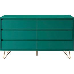 Salesfever Kommode &raquo;Bolton Design Sideboard mit Stauraum&laquo; Haarnadelbeine aus Metall mit Messinglegierung gr&uuml;n MDF, Metall