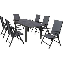 Merxx Garten-Essgruppe &raquo;Amalfi&laquo; Set, 7 tlg. inkl. 6 Klappsessel, 1 Ausziehtisch Aluminium, Polyester