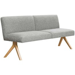 Linea Natura Sitzbank, Hellgrau, Holz, Textil, Eiche, vollmassiv, 160x85x69 cm, Esszimmer, B&auml;nke, Sitzb&auml;nke