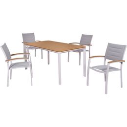 Merxx Garten-Essgruppe &raquo;Pisa&laquo; Set, 5 tlg. inkl. 4 Stapelsessel, 1 Tisch Aluminium, Kunststoff, Polyester