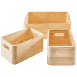 Ambia Home Aufbewahrungsboxen-Set, Natur, Holz, Kiefer, vollmassiv, 25x11.5x36 cm, Ordnen & Aufbewahren, Aufbewahrungsboxen