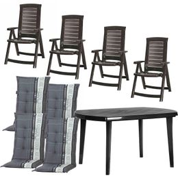 JARDIN Garten-Essgruppe &raquo;Aruba / Elise&laquo; Set, 9 Stk. tlg. bestehend aus 4 Sessel, 4 Auflagen und 1 Tisch grau Kunststoff