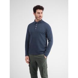 Lerros Herren Lerros Sweatshirt &raquo;Langarmpolo, unifarbenes Waffelpiqu&eacute;&laquo; blau S
