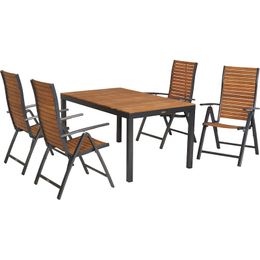 Merxx Garten-Essgruppe &raquo;Santorin&laquo; Set, 5 tlg. inkl. 4 Klappsessel, 1 Tisch Aluminium, FSC -zertifiziertes teilmassives Holz
