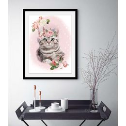 queence Bild &raquo;Simbah&laquo; Blumen Haustiere Katze Katzenbilder 1 Stk. tlg. HD Premium Poster-Druck inkl. Holzrahmen bunt Acrylglas, Holz, Papier
