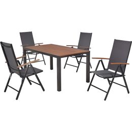 Merxx Garten-Essgruppe &raquo;Valenza&laquo; Set, 5 tlg. inkl. 4 Klappsessel, 1 Ausziehtisch Aluminium, Polyester