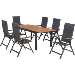 Merxx Garten-Essgruppe &raquo;Toledo&laquo; Set, 7 tlg. inkl. 6 Klappsessel, 1 Ausziehtisch Aluminium, Kunststoff, Polyester