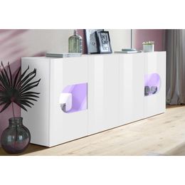 Home Affaire Sideboard &raquo;Real,Vitrine,Kommode,Schrank, komplett hochglanz lackiert&laquo; wei&szlig; Hochglanz lackiert mit 4 T&uuml;ren davon 2 Glast&uuml;ren, Breite 200 