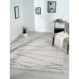 MyFlair Teppich &raquo;Luana 1, LAGERR&Auml;UMUNG!&laquo; rechteckig 10 mm H&ouml;he Kurzflor, Sisal Optik, Hoch-Tief Effekt, mit Fransen, besonders weich beige Polyester