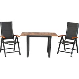 Merxx Balkonset &raquo;Paxos&laquo; Set, 3 tlg. inkl. 2 Klappsessel, 1 Balkonausziehtisch Aluminium, FSC -zertifiziertes teilmassives Holz, Polyester