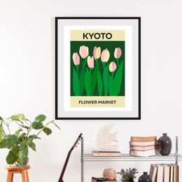 queence Bild &raquo;Kyoto&laquo; Blumen Pflanzen Pflanzenbilder Schriftzug Schriftz&uuml;ge 1 Stk. tlg. gerahmt bunt Acrylglas, Holz, Papier