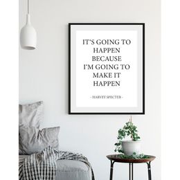 queence Bild &raquo;HAPPEN&laquo; Filmszene Humor Schriftzug Schwarz-Wei&szlig; Spr&uuml;che & Texte 1 Stk. tlg. HD Premium Poster-Druck inkl. Holzrahmen wei&szlig; Acrylglas, 