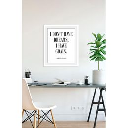 queence Bild &raquo;GOALS&laquo; Filmszene Humor Schriftzug Schwarz-Wei&szlig; Spr&uuml;che & Texte 1 Stk. tlg. HD Premium Poster-Druck inkl. Holzrahmen wei&szlig; Acrylglas, Holz