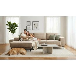 OTTO home Ecksofa &raquo;Polsterecke Oland, Struktur, Flachgewebe, Luxus-Microfaser, Boucle&laquo; L-Form, 280 cm, Wellenunterfederung, Skandi-Design, Metallf&uuml;&szlig;e 