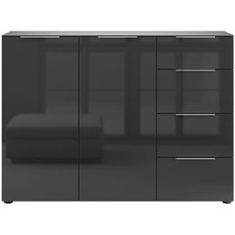 Kommode &raquo;mit Chrom oder Schwarz matten Metallgriffen & Glasfront, Soft-Close&laquo; melaminbeschichteter Korpus, mit Vollauszug, Made in Germany Glas, 