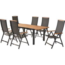 Merxx Garten-Essgruppe &raquo;Siena&laquo; Set, 7 tlg. inkl. 6 Klappsessel, 6 Auflagen, 1 Ausziehtisch Aluminium, FSC -zertifiziertes teilmassives Holz, Polyester